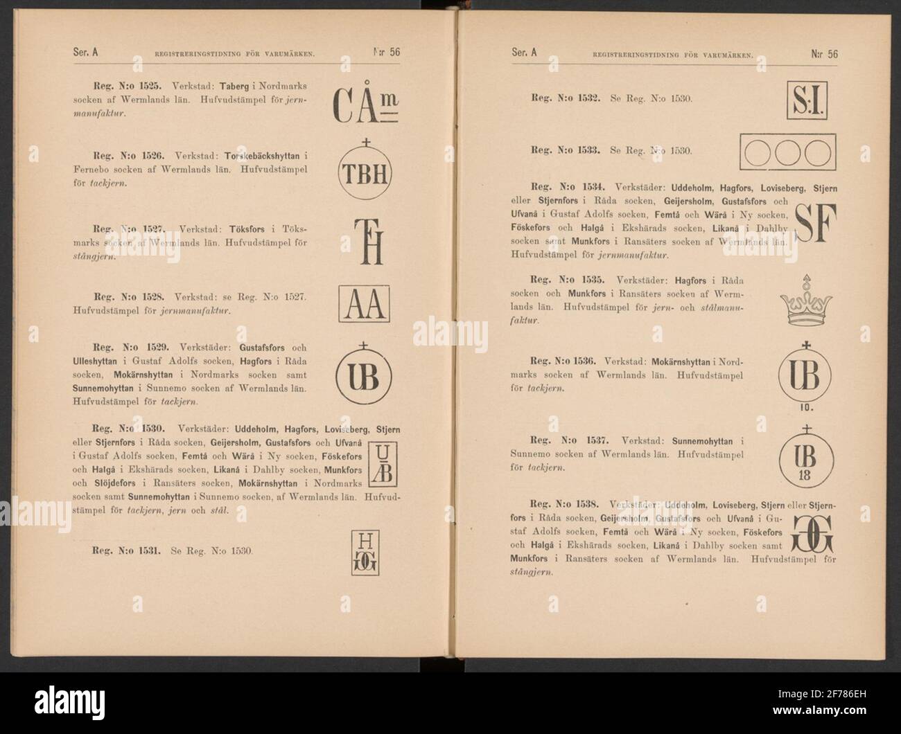 Registration magazine for brands 1885. Series A, Swedish iron stamps ...