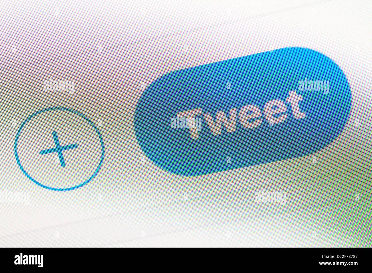Close up of Twitter social media blue Tweet button in desktop browser ...