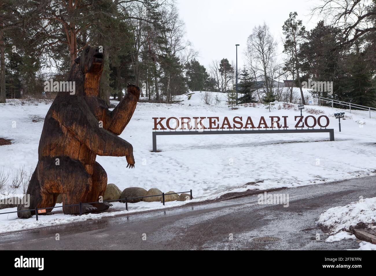 Entrance and ticket office of the Korkeasaari Zoo at spring season. It ...