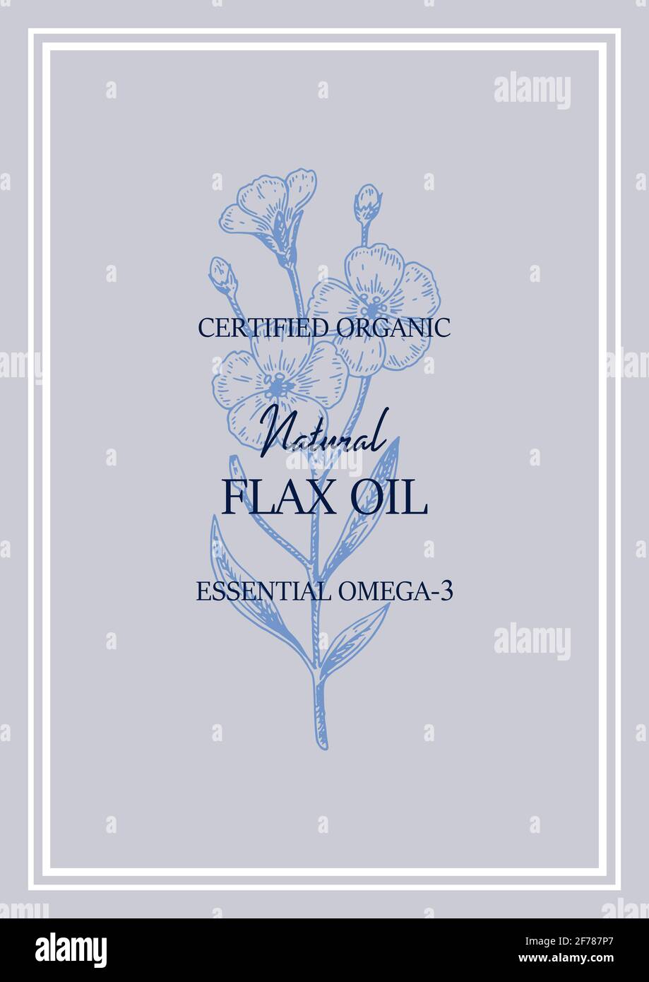 Hand drawn flax vertical design. Vector illustration in sketch style ...