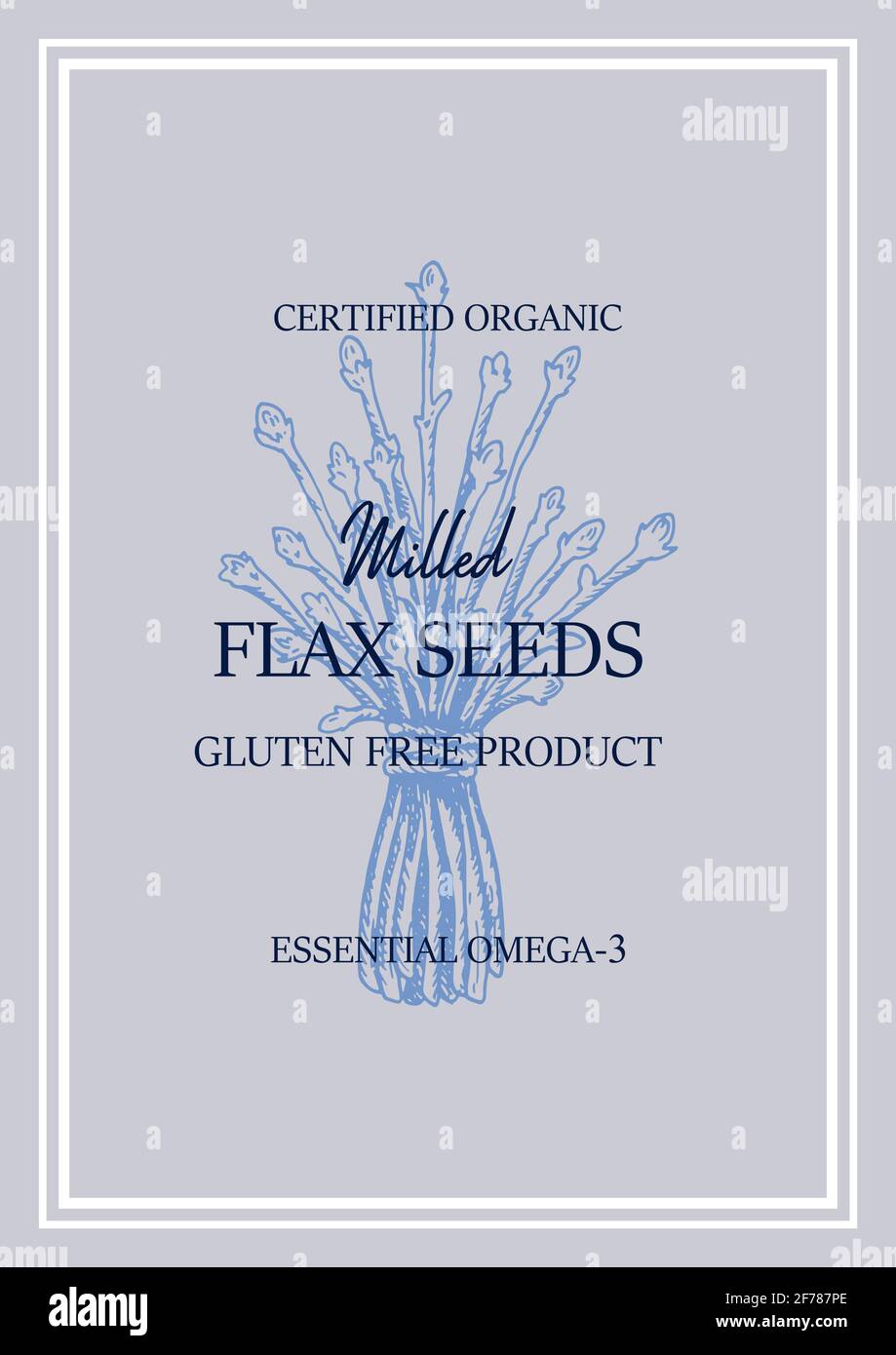 Hand drawn flax vertical design. Vector illustration in sketch style ...