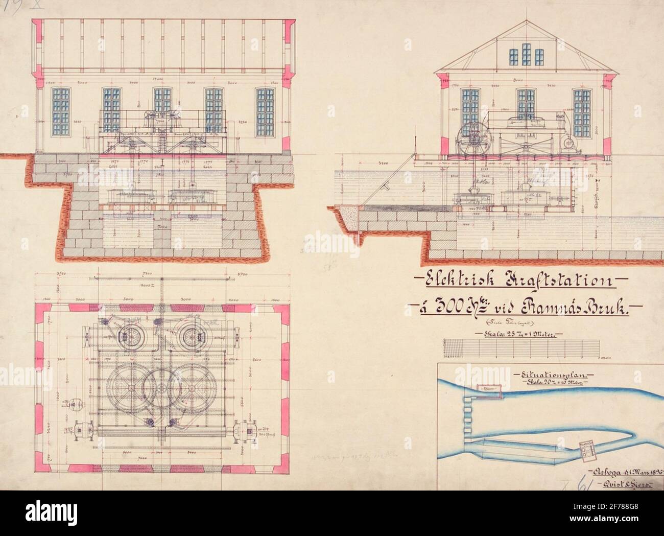 Drawing. Electric power station at Ramnäs Mill Stock Photo - Alamy