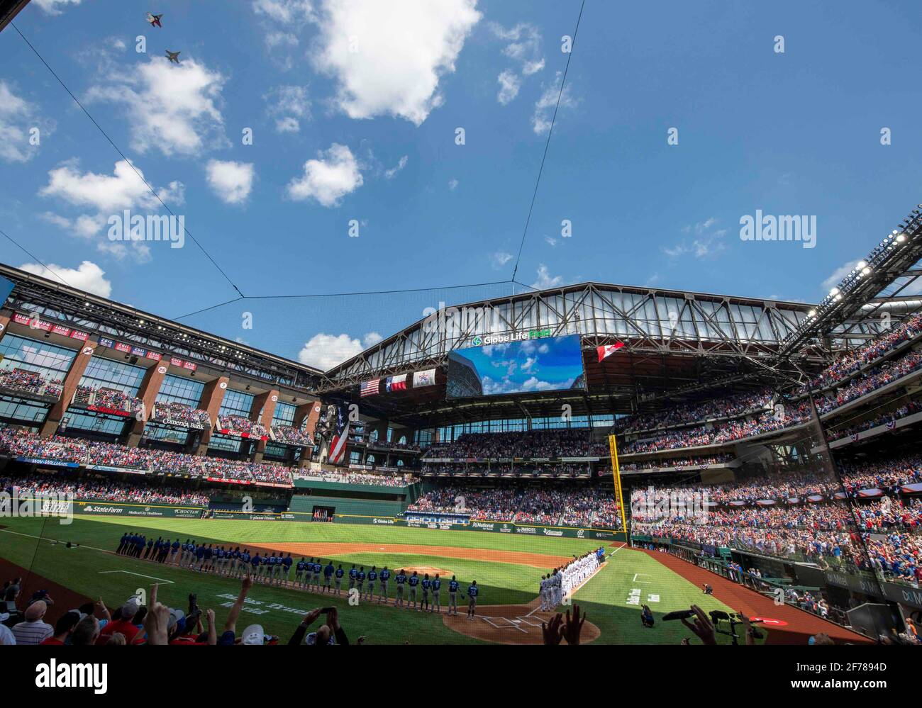 Apr 10, 2021: Two F-16 fighter jet flyover Globe Life Field before an ...
