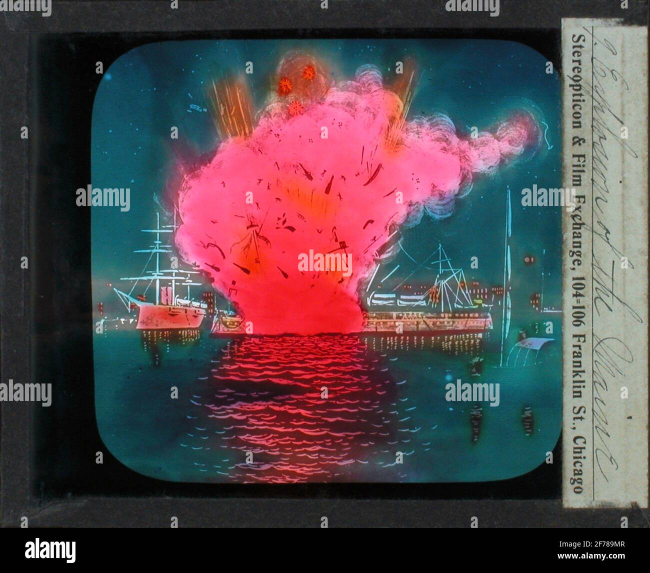 Colored photographs. Explosion in the warship Stock Photo - Alamy