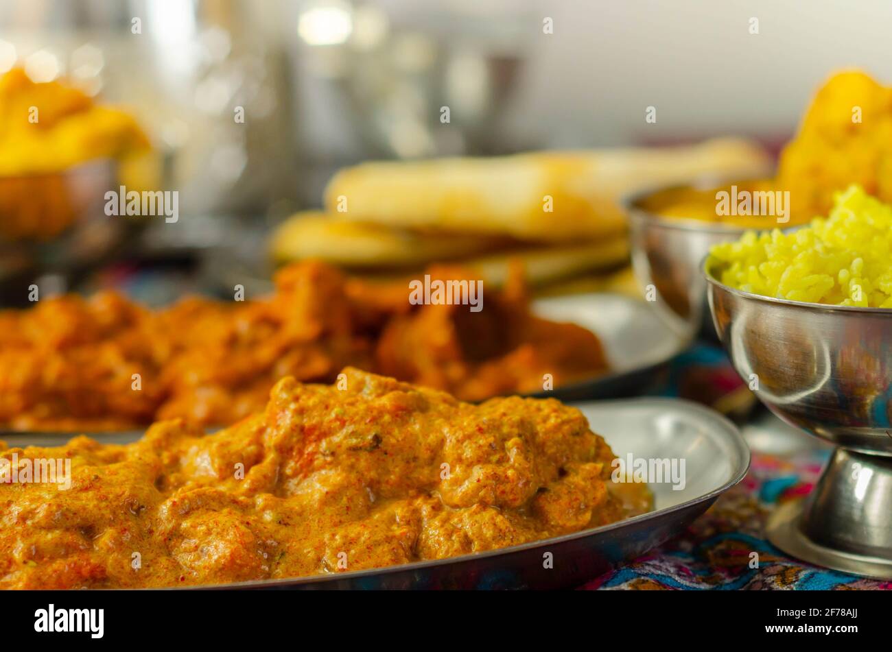 Chicken Madras and Chicken Tikka Masala with Pilau Rice, Naan Breads ...