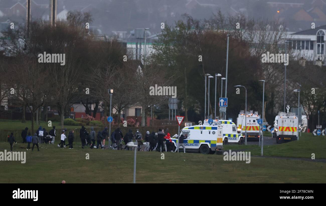 Youths attack a PSNI vehicle in the Nationalist area of Shantallow ...