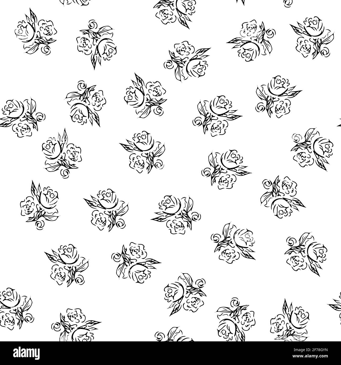 Doodle simple vector seamless pattern of hand-drawn peonies. Seamless ...