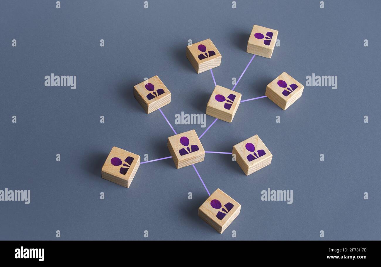 People connected by a network business structure. Interaction between ...