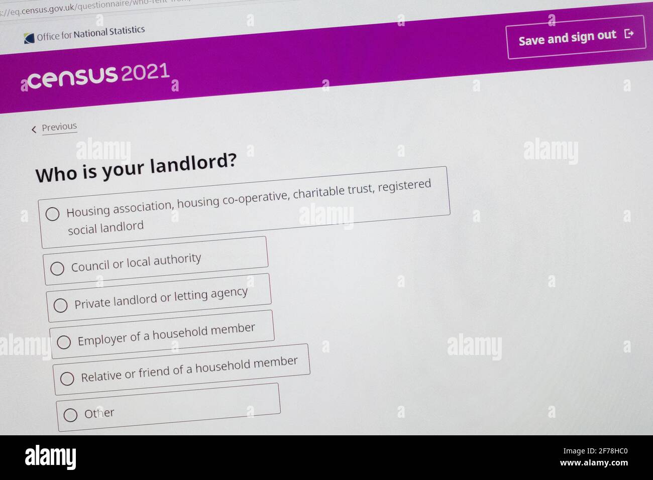 Question about landlord on the UK Census 2021 online form Stock Photo ...