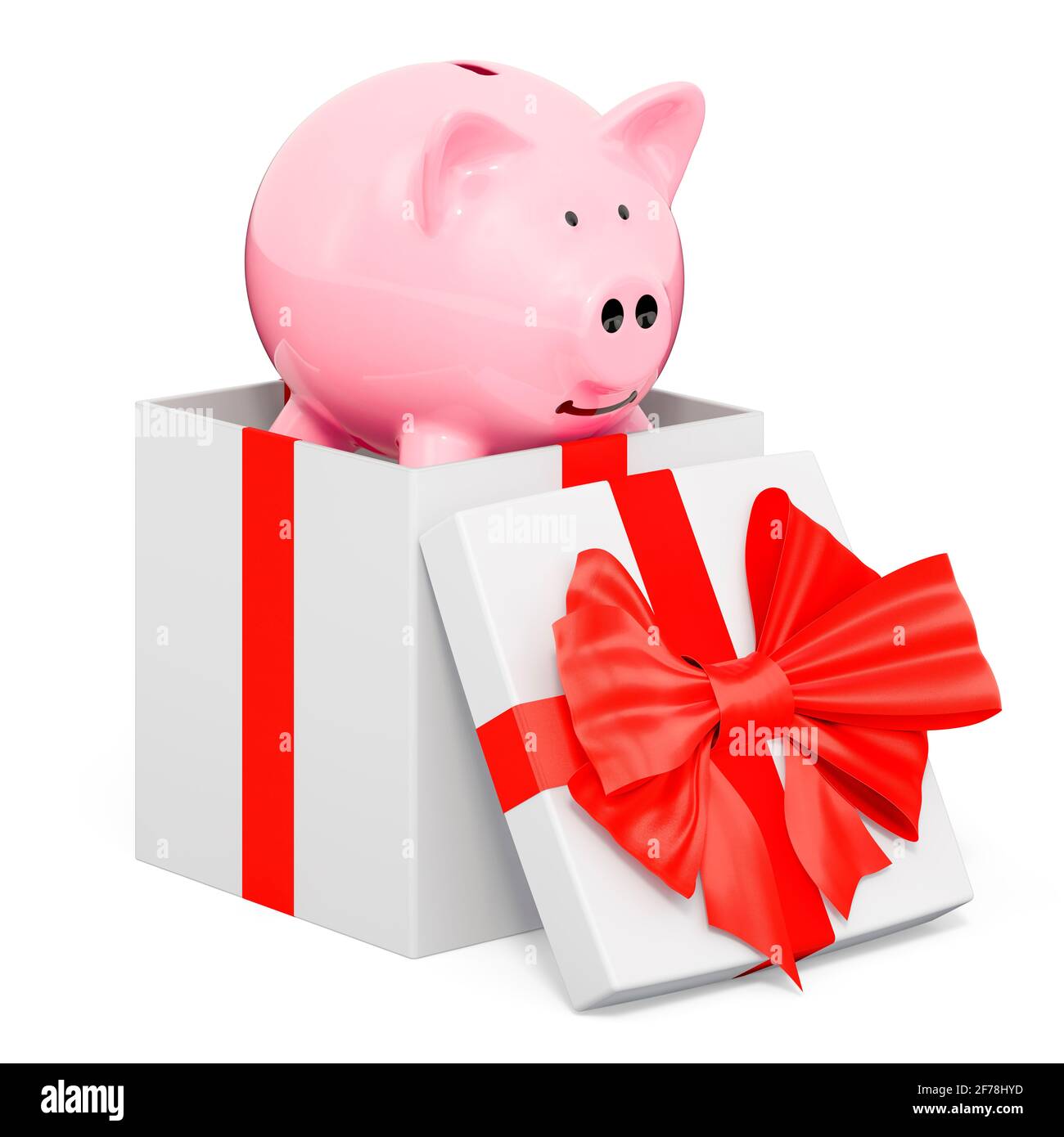 Piggy bank inside gift box, present concept. 3D rendering isolated on ...