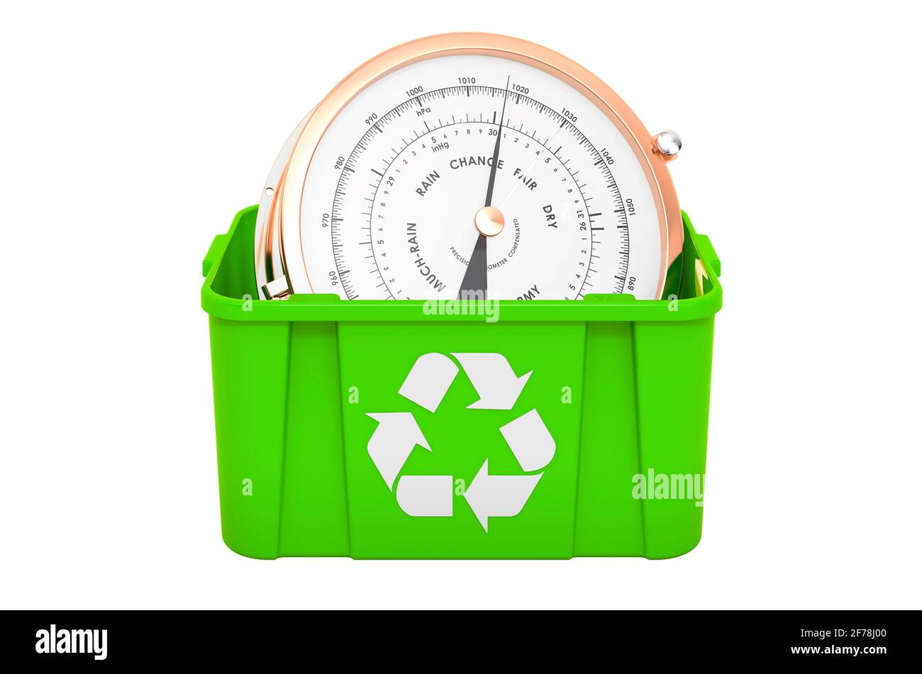 Recycling trashcan with barometer. 3D rendering isolated on white ...