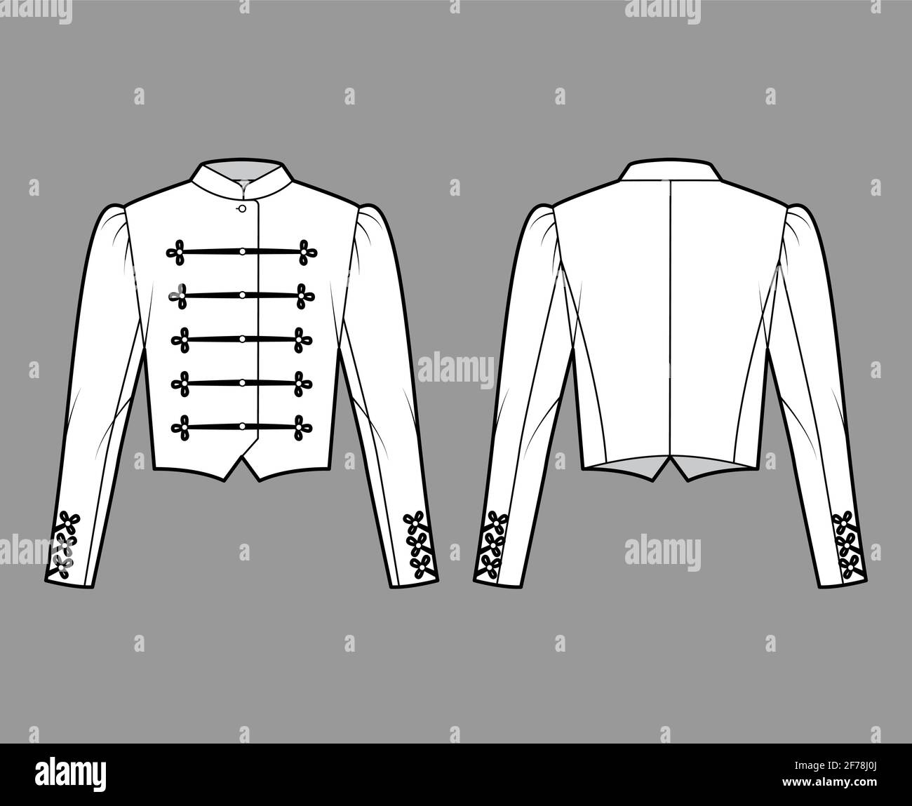 Majorette jacket technical fashion illustration with crop length, long ...