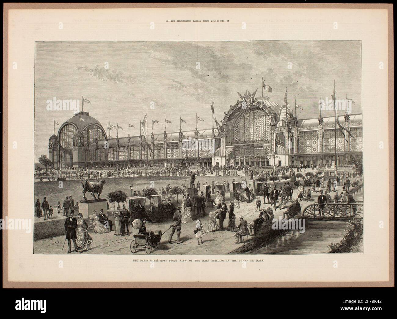 Poster with motifs of etching of view of the World Expo 1878 Exposition ...