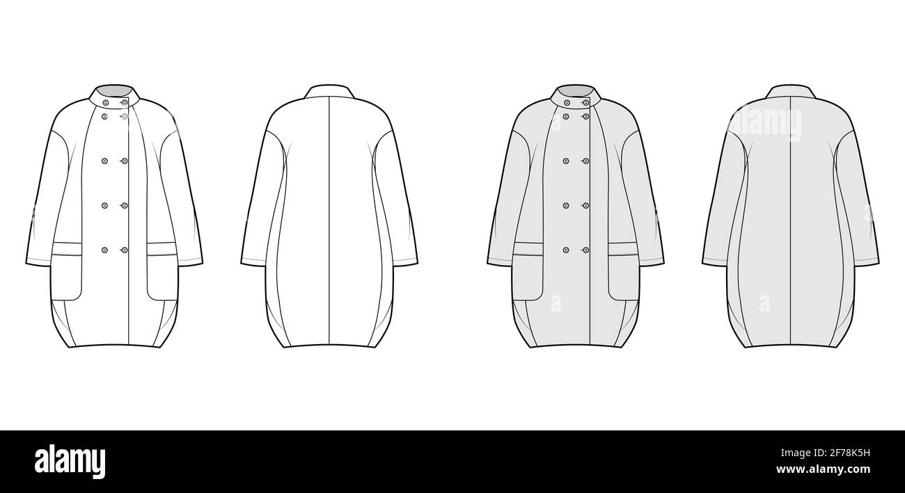 Cocoon coat technical fashion illustration with long dropped sleeves ...