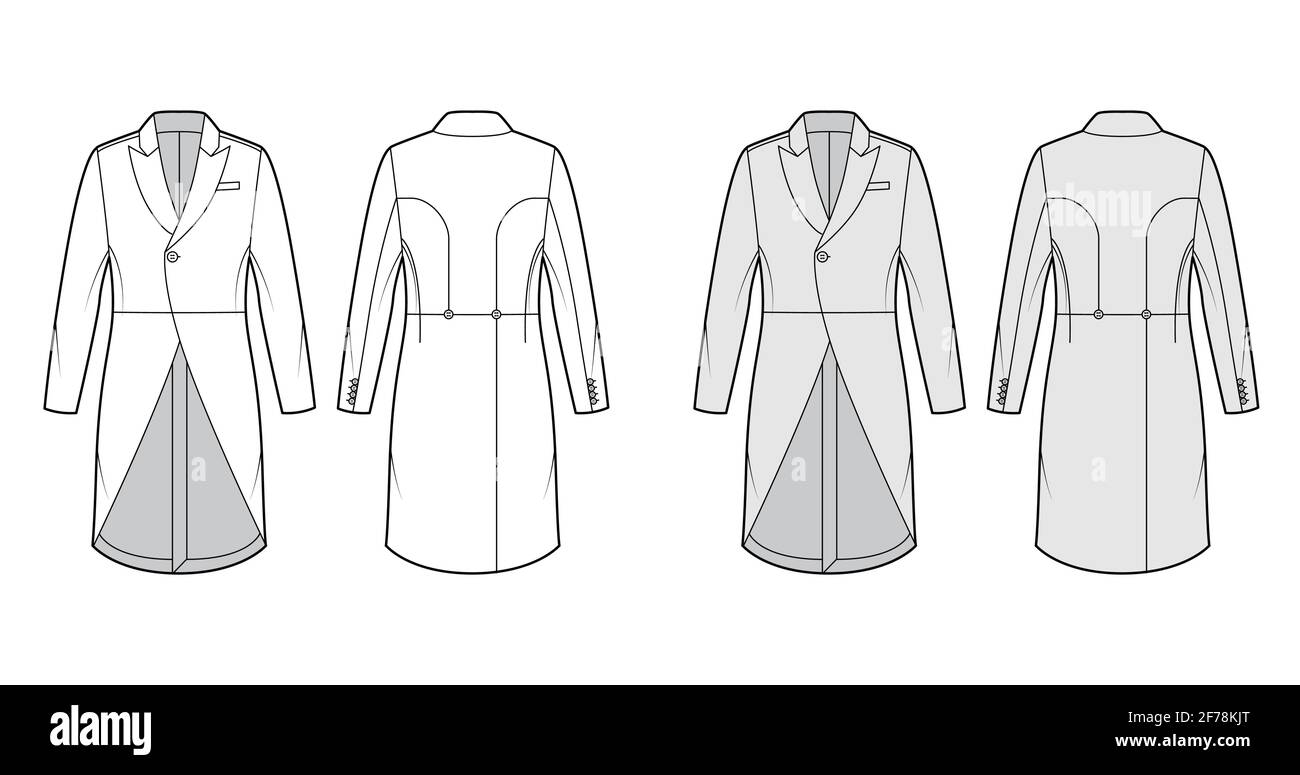 Morning coat jacket technical fashion illustration with long sleeves ...