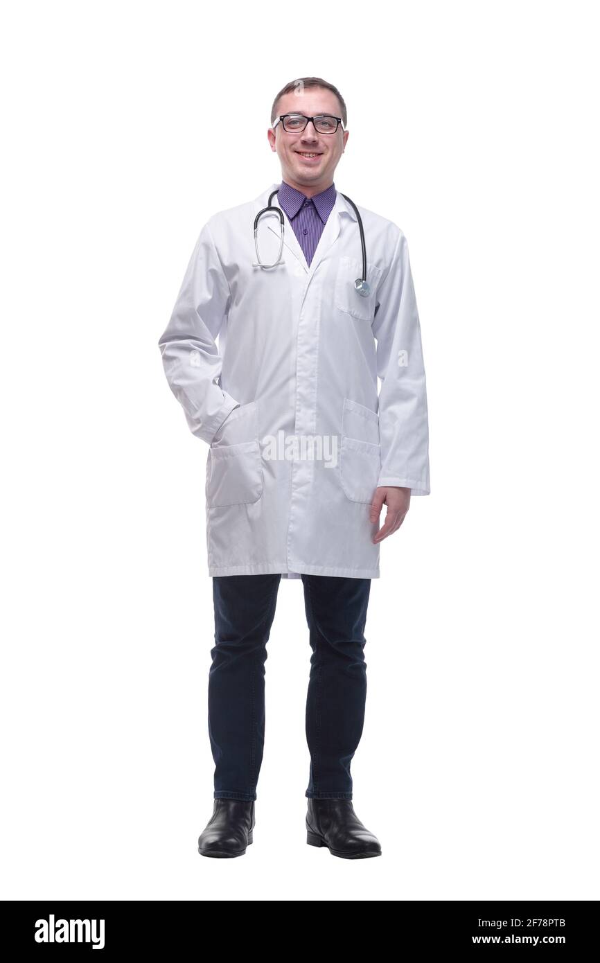 Doctor making a welcome gesture and smiling Stock Photo - Alamy