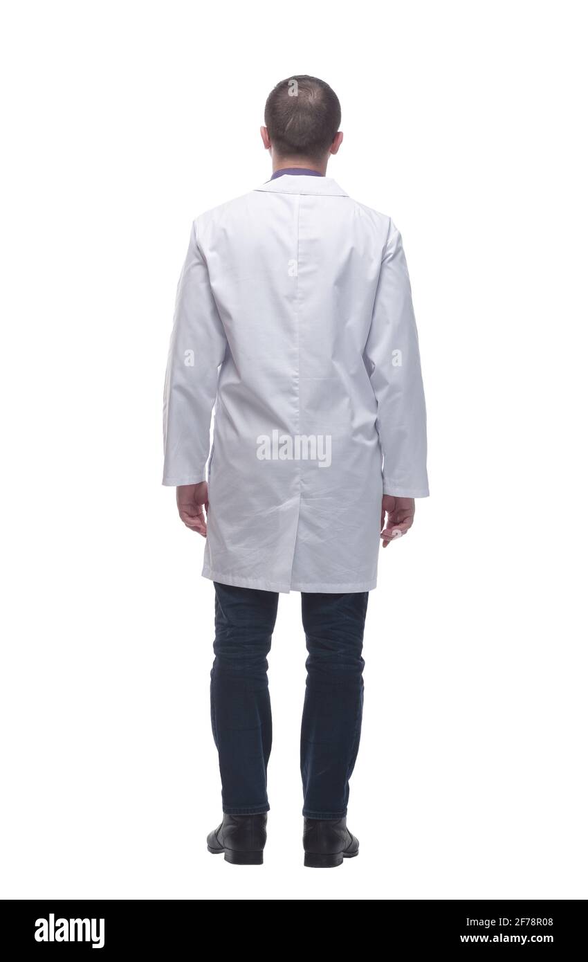 Young professional scientist man wearing white coat over isolated ...