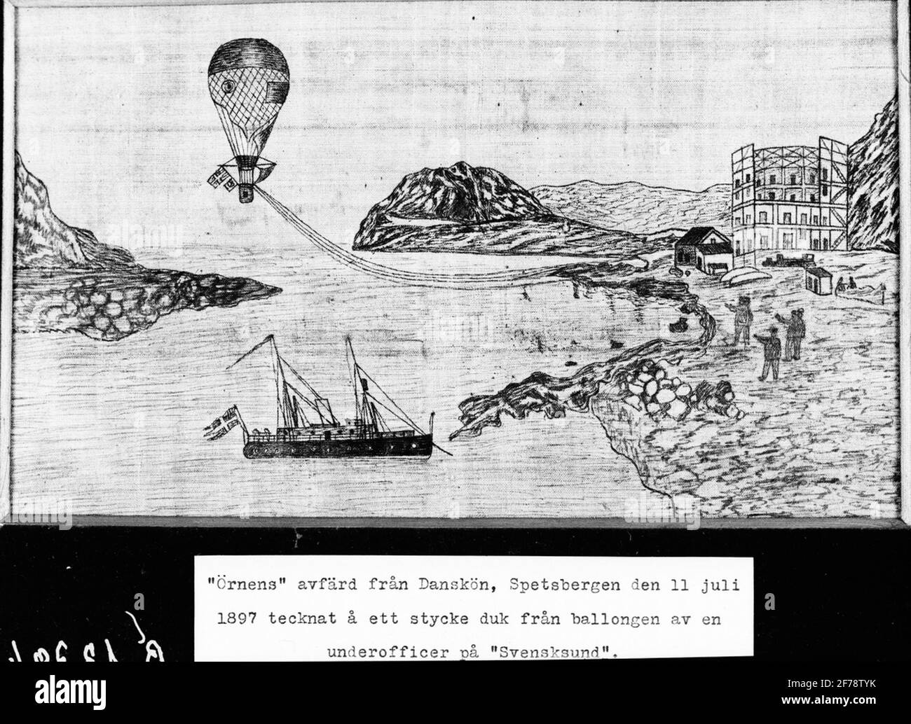 Andrée expedition 1897. "Eagle's" departure from Danskön, the laceberg ...