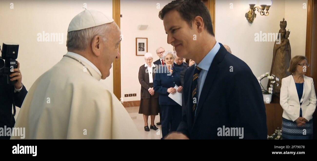 FRANCESCO, from left: Pope Francis, Juan Carlos Cruz (shown in archival ...