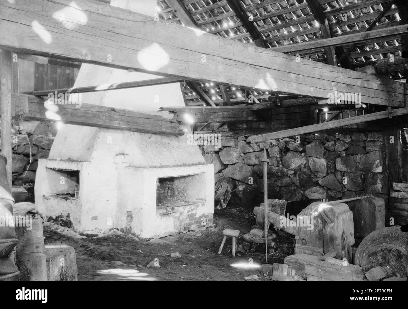Interior of great smithy. Four-curing and bundle hammer (upper hammer ...