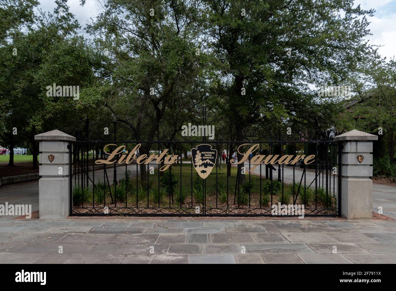 The Sign for Liberty Square in Charleston, South Carolina Stock Photo ...