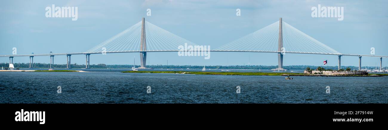 A panorama of the Arthur Ravenel Jr. Bridge that crosses the Cooper ...