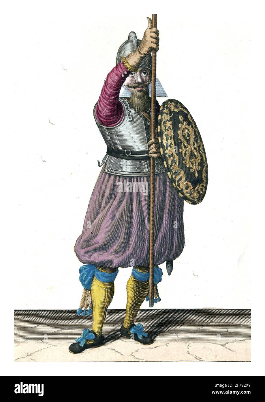 The exercise with shield and spear: the soldier brings in three times ...