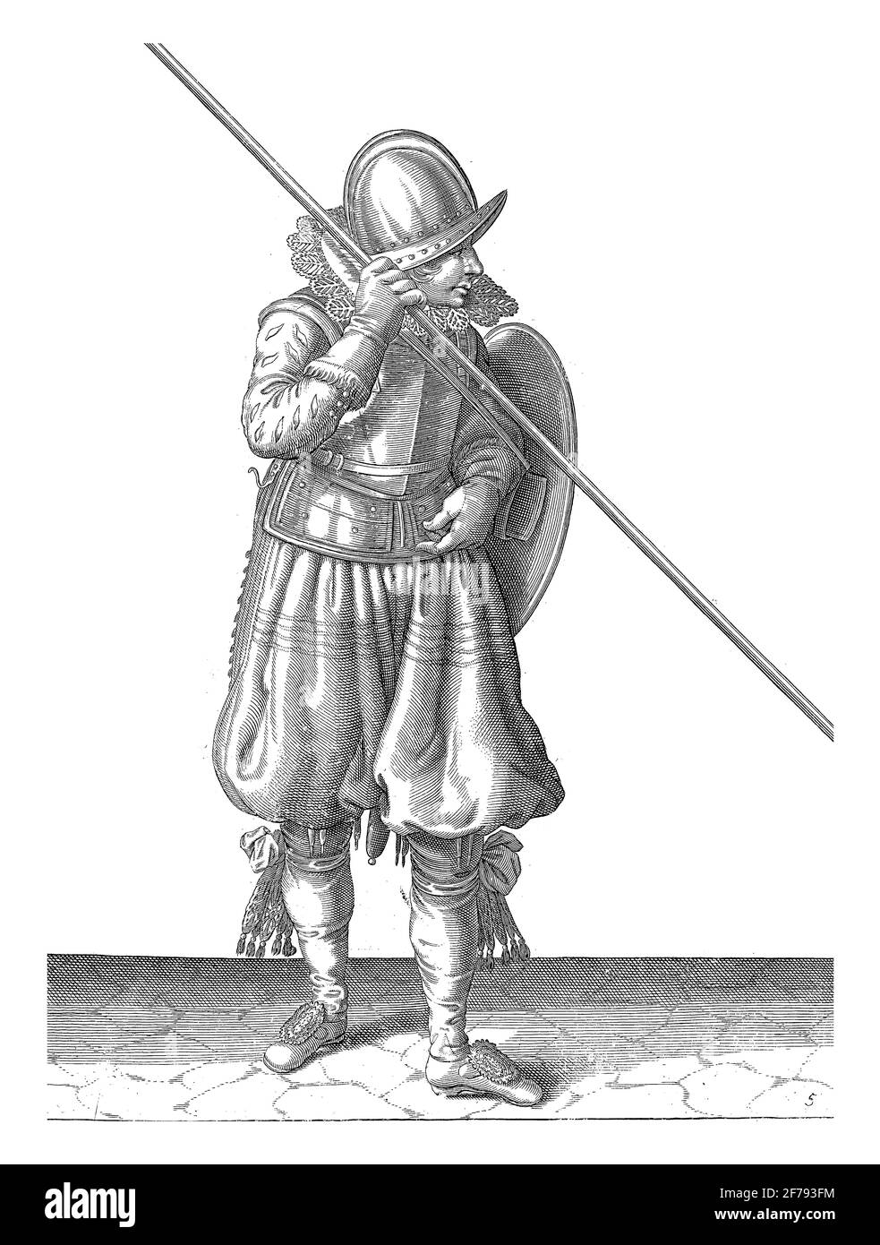 The exercise with shield and spear: the soldier holds the spear in the ...