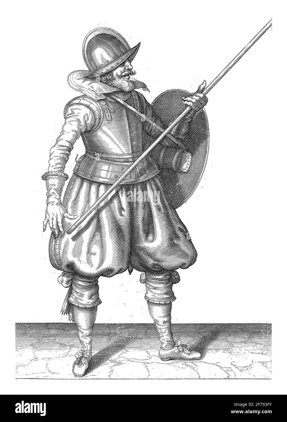 The exercise with shield and spear: the soldier brings in three times ...