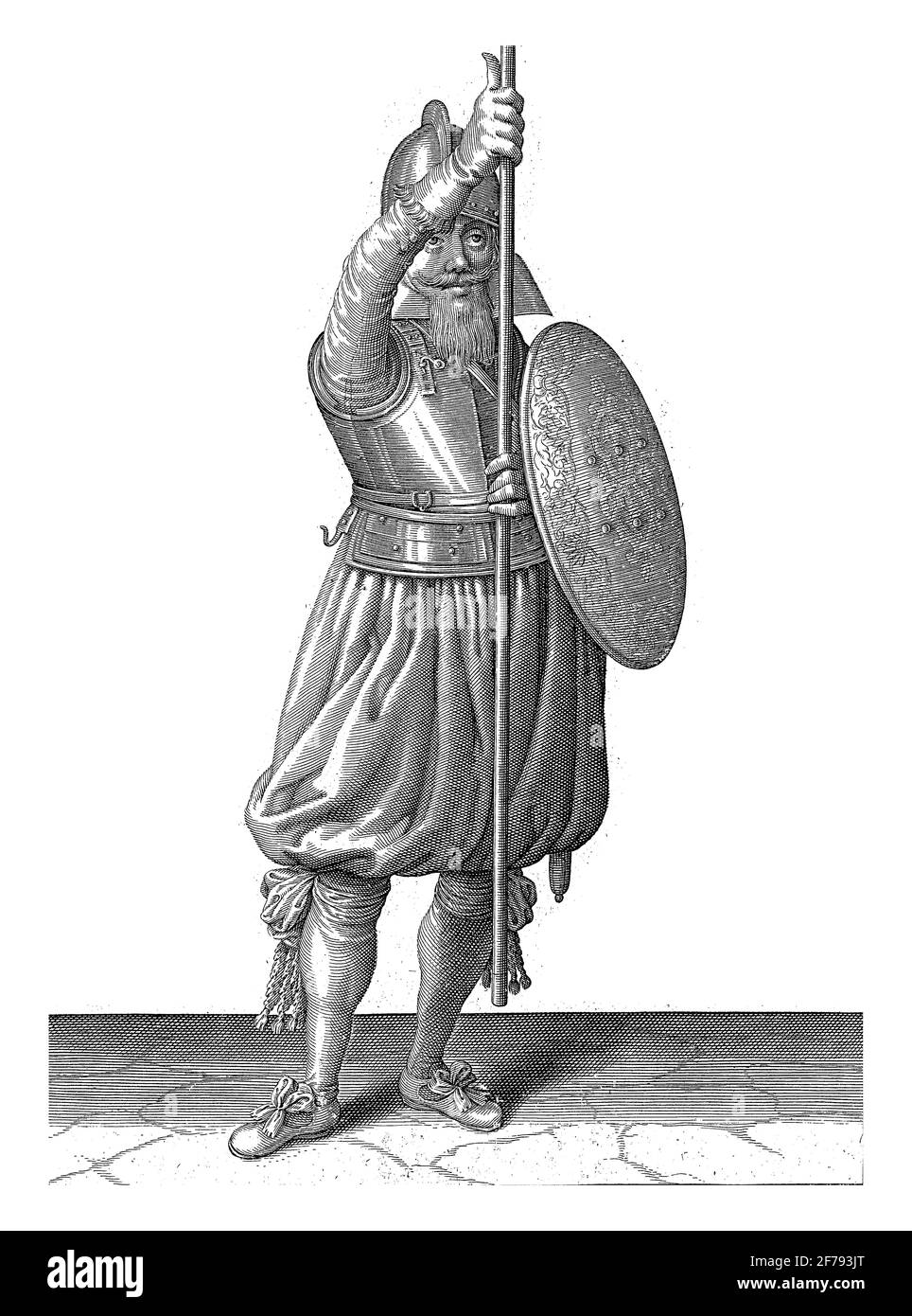 The exercise with shield and spear: the soldier brings in three during ...