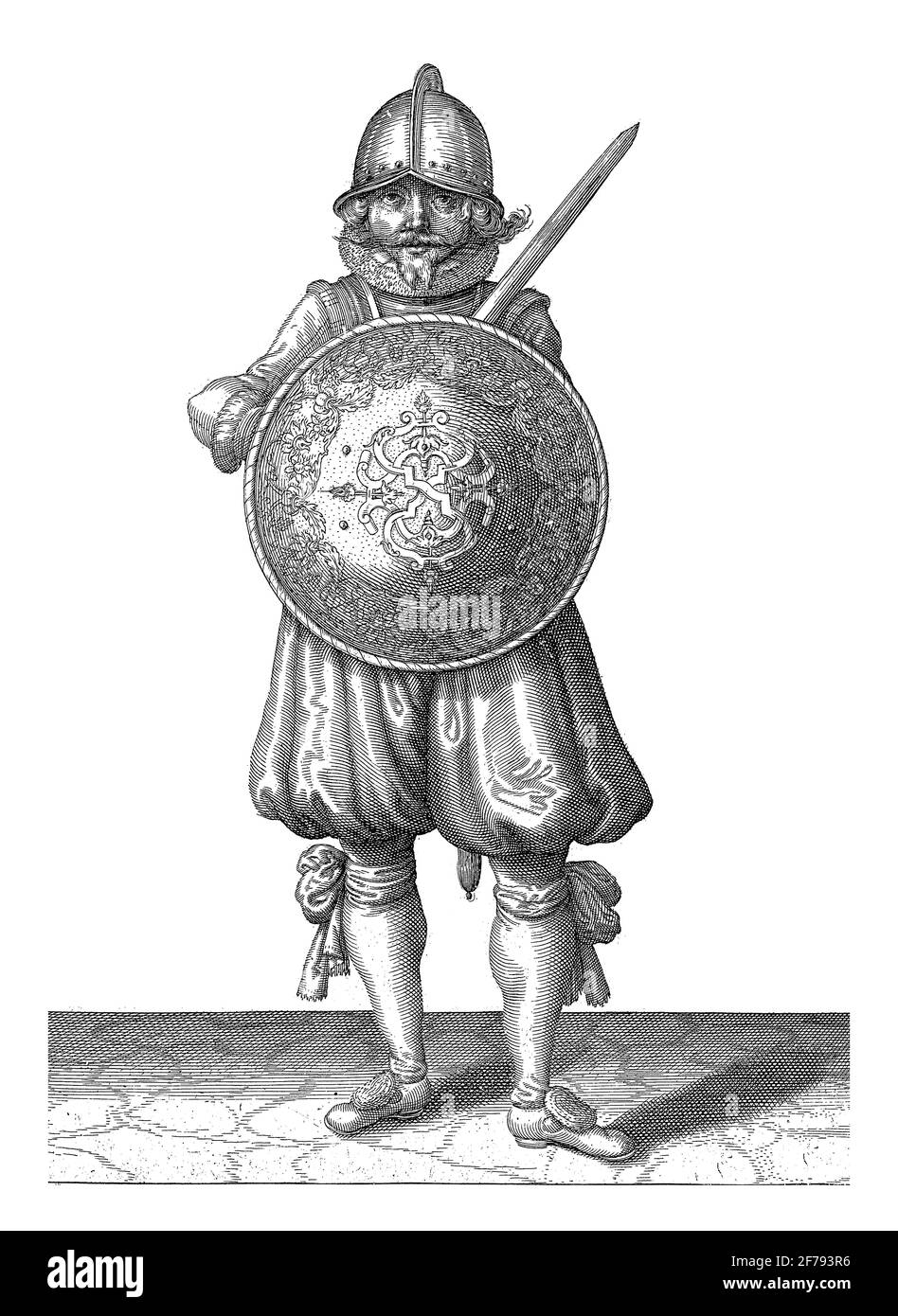 The exercise with shield and spear: the soldier standing at rest his ...