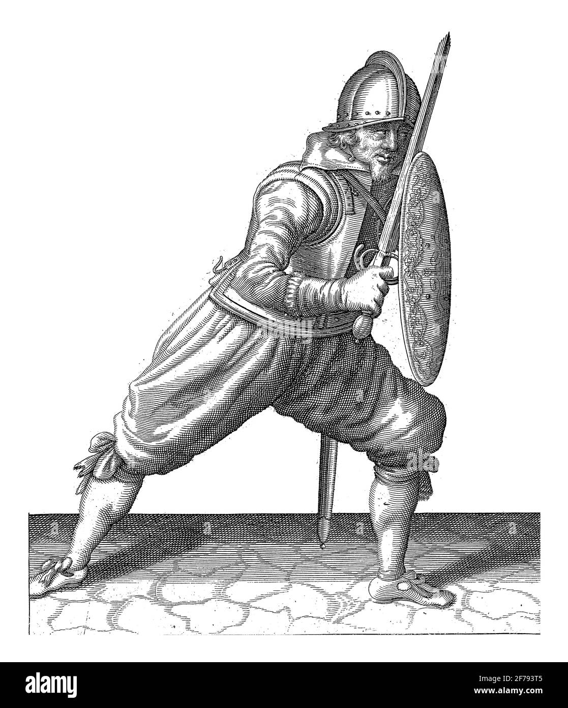 The exercise with shield and spear: the soldier in a defensive position ...