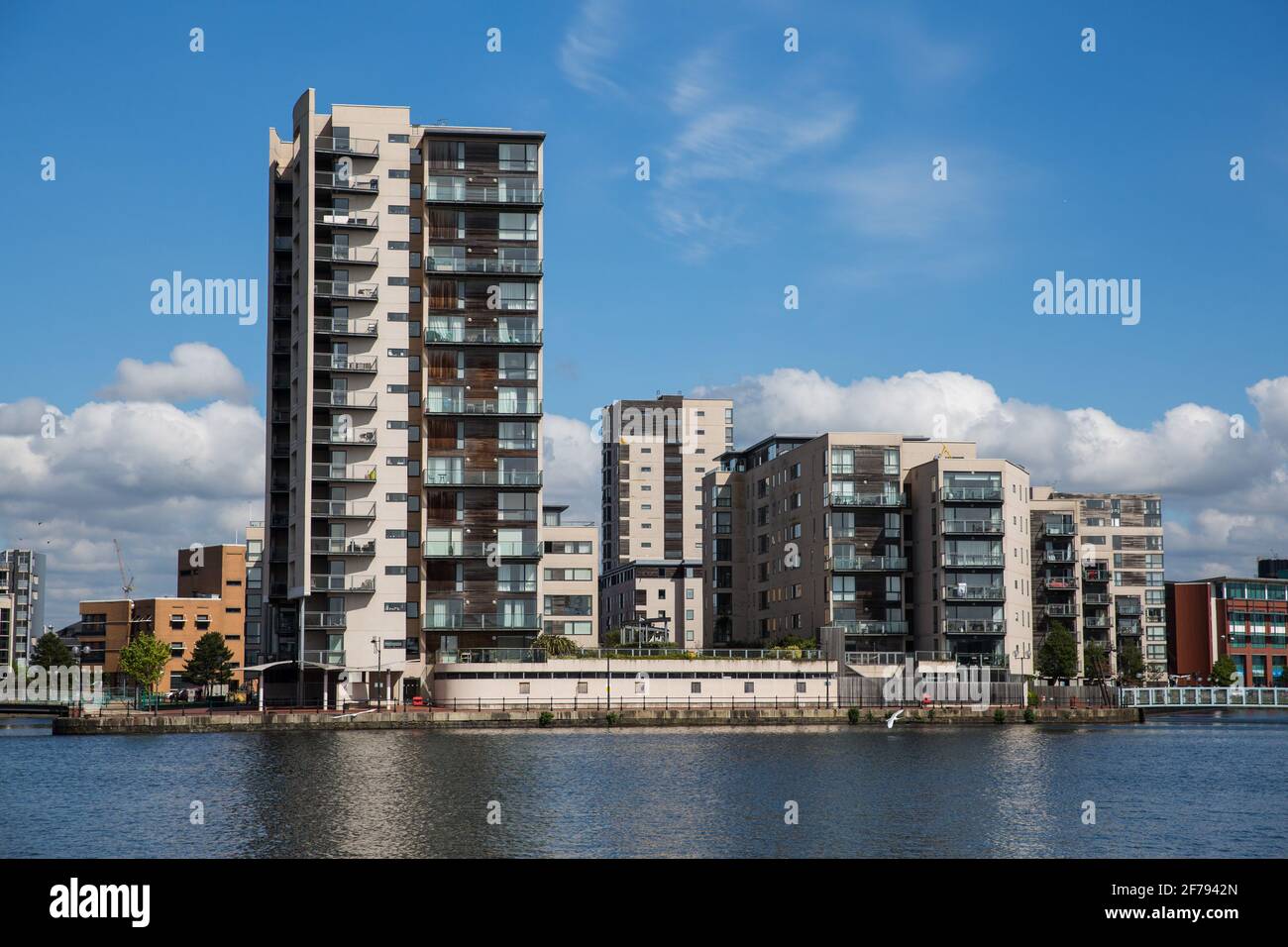 Cardiff, UK. 2nd May, 2017. Modern apartment blocks beside Roath Basin ...