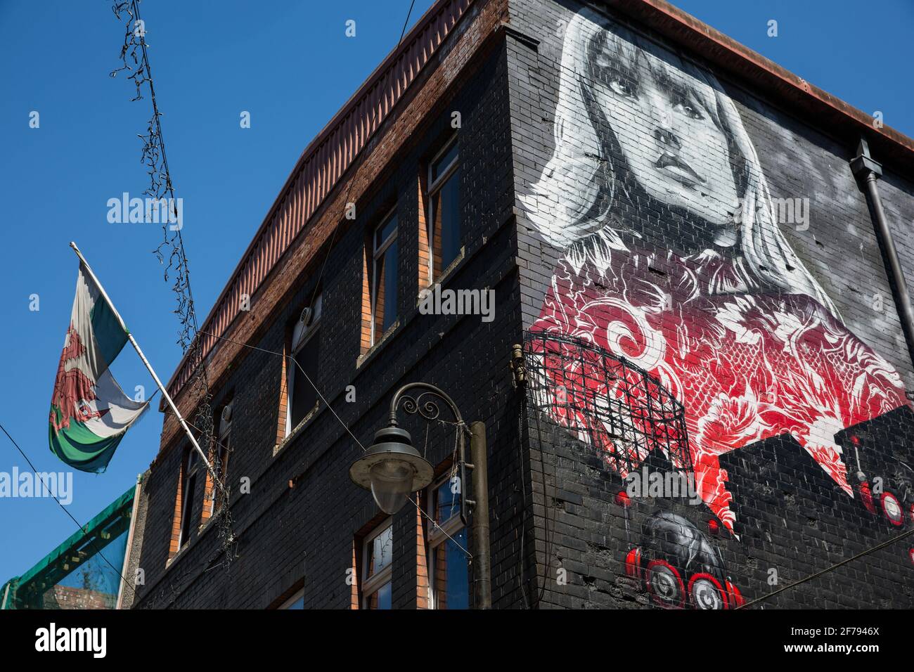 Cardiff, UK. 2nd May, 2017. A large mural of Cardiff singer Gwenno ...