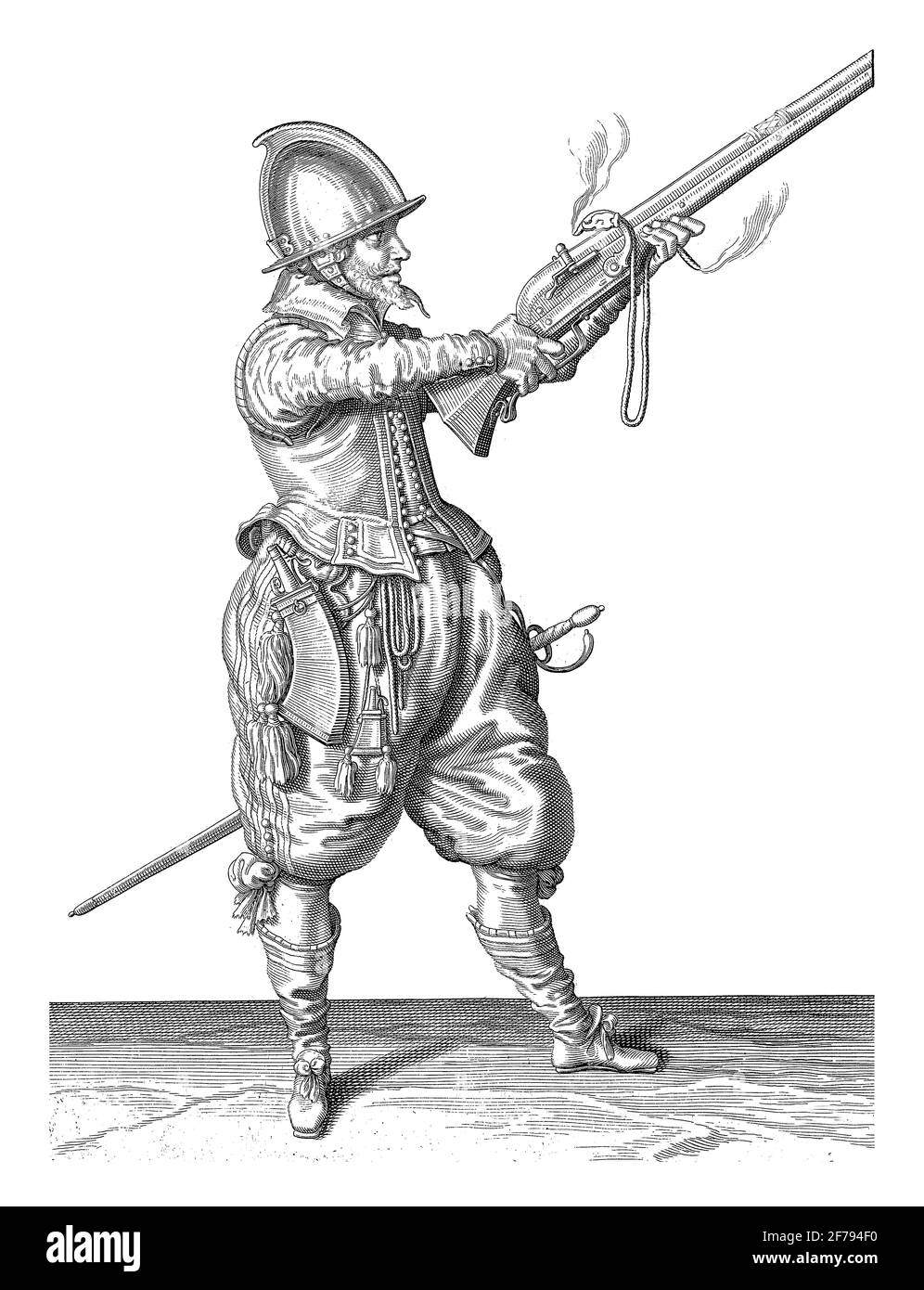 A soldier, full-length, to the right, holding a rudder (a particular ...