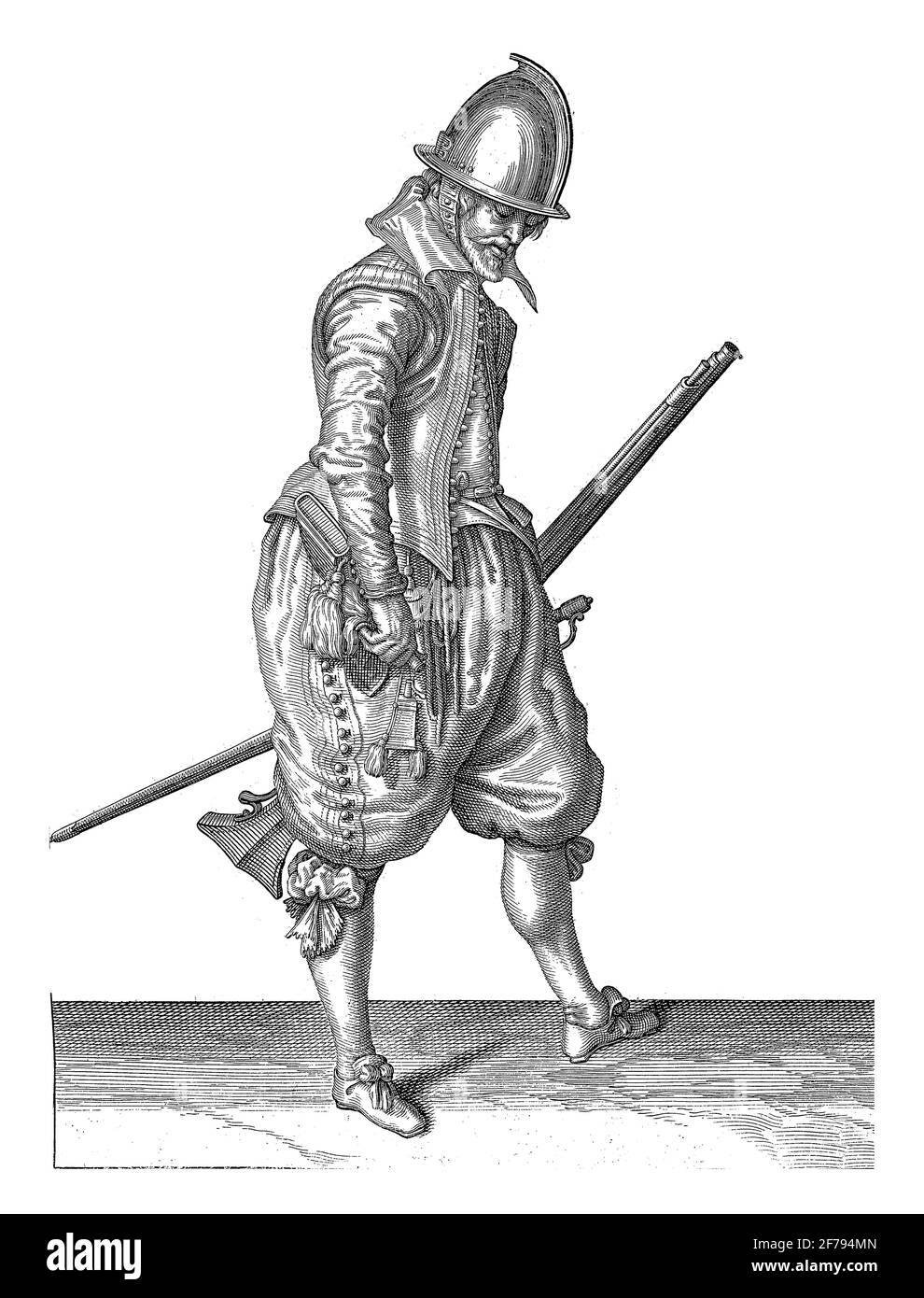 A soldier, full-length, to the right, who with his left hand is holding ...