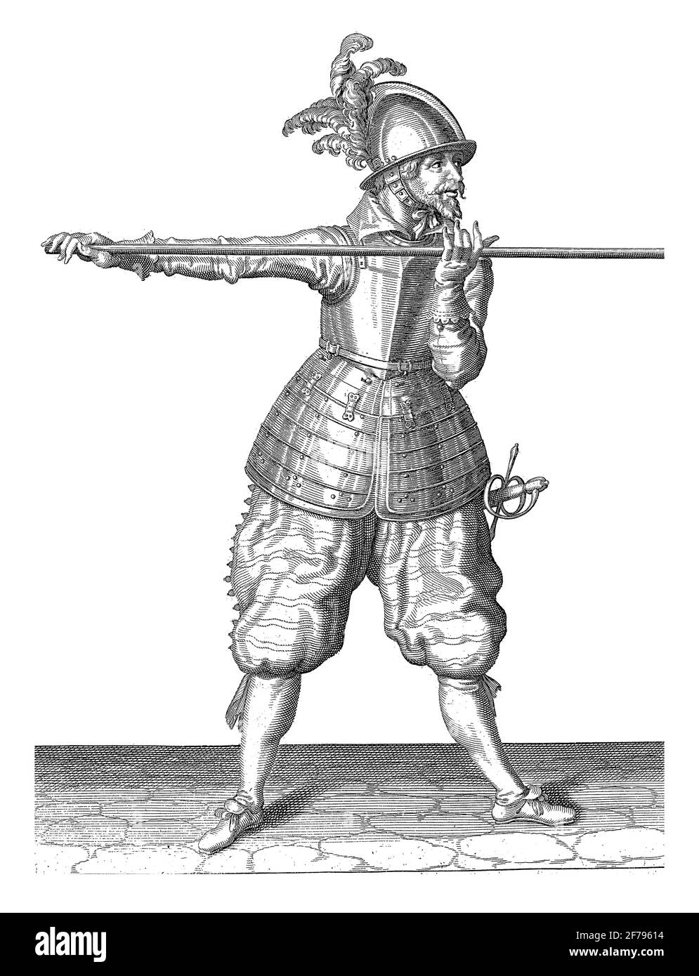 A full-length soldier carrying a spear (lance) with both hands ...
