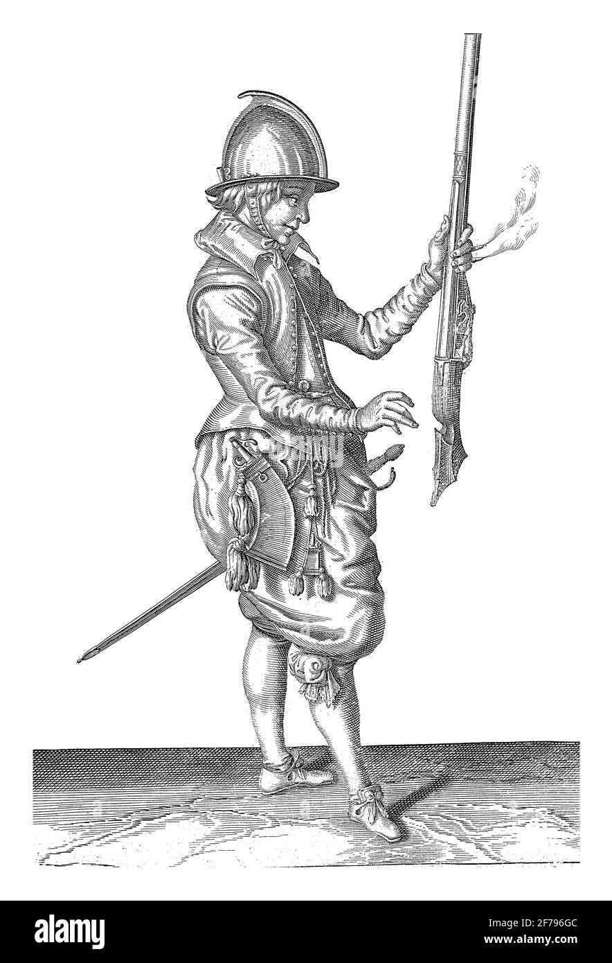 A Soldier, to the Right, holding a rudder with his left hand, pointing ...