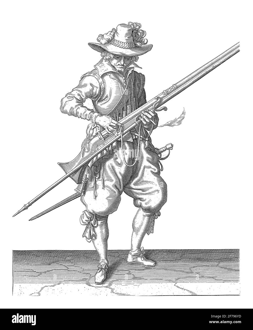 A soldier, full-length, to the right , who is holding a musket (a ...