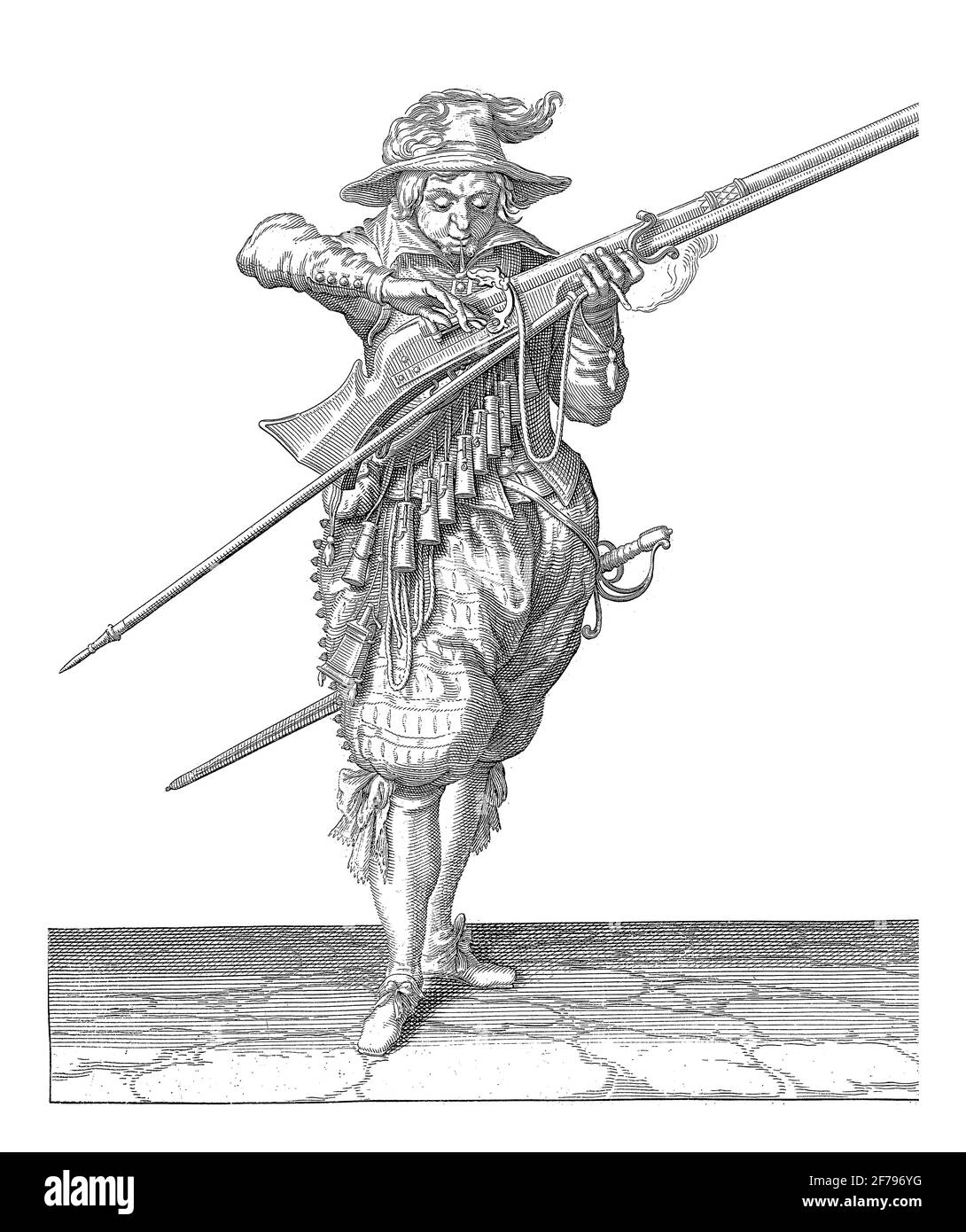 A full-blown soldier holding a musket (a particular type of firearm ...