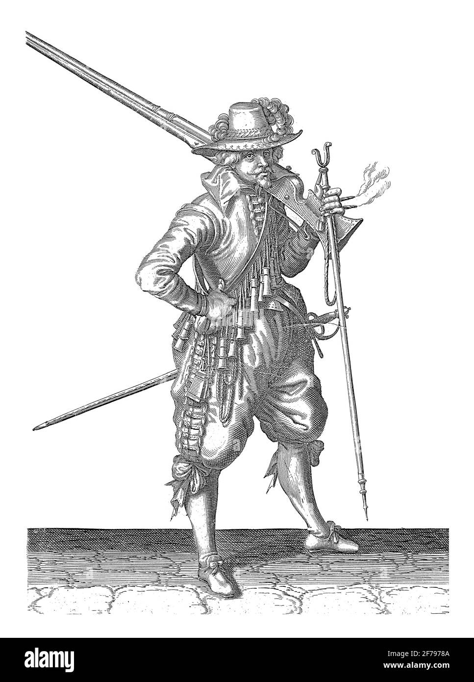 A soldier, full-length, to the right, with a musket (a certain type of ...