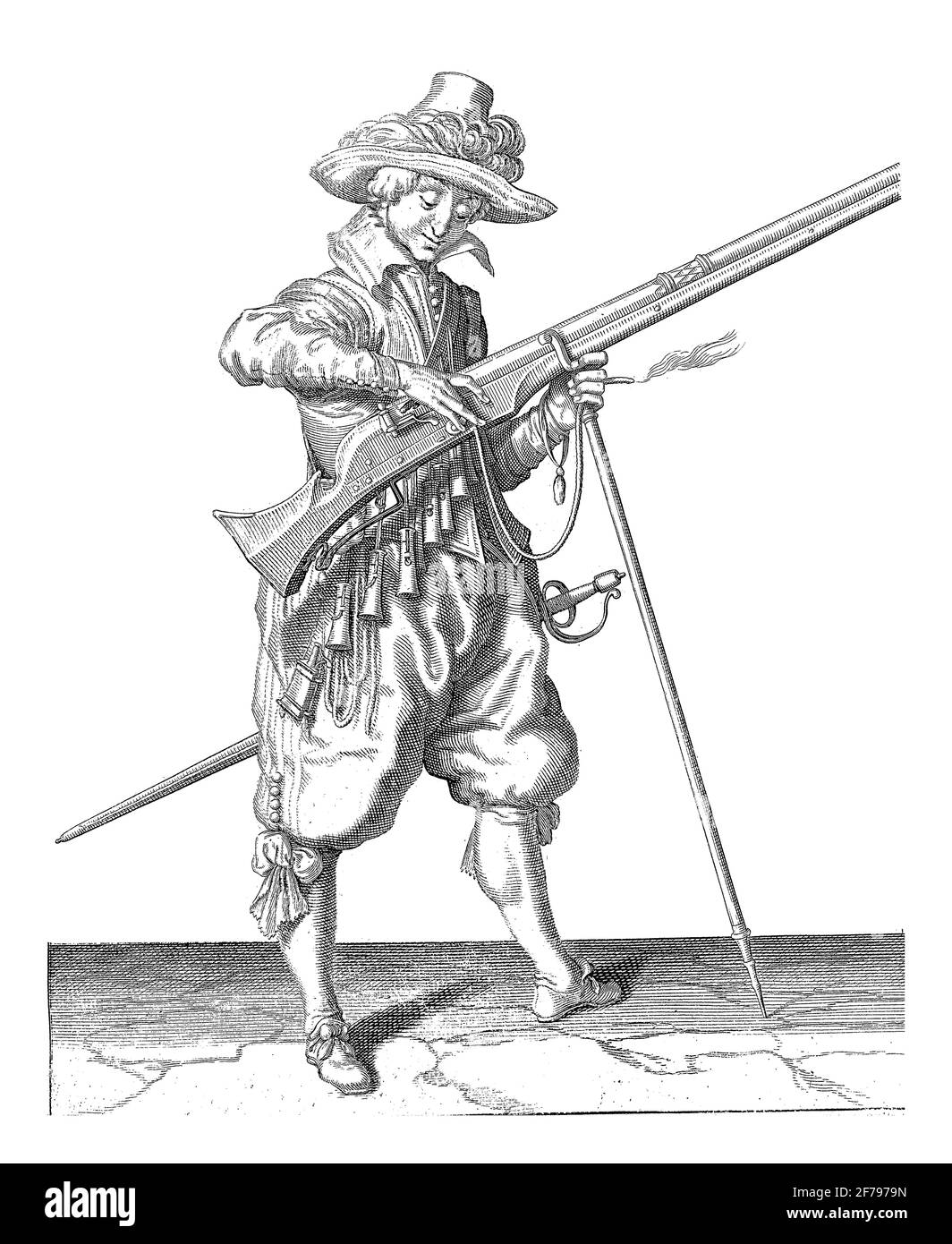 A Soldier watch, full-length, to the right, holding a musket (a ...