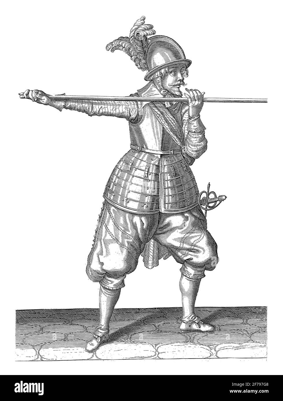 A full-length soldier carrying a spear (lance) with both hands ...