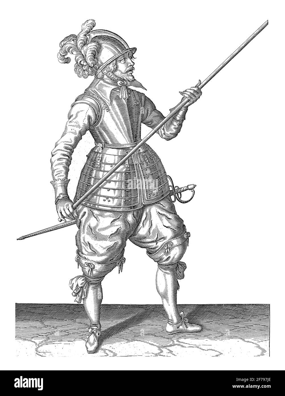 A Soldier, full-length, carrying a skewer (lance) with both hands by ...