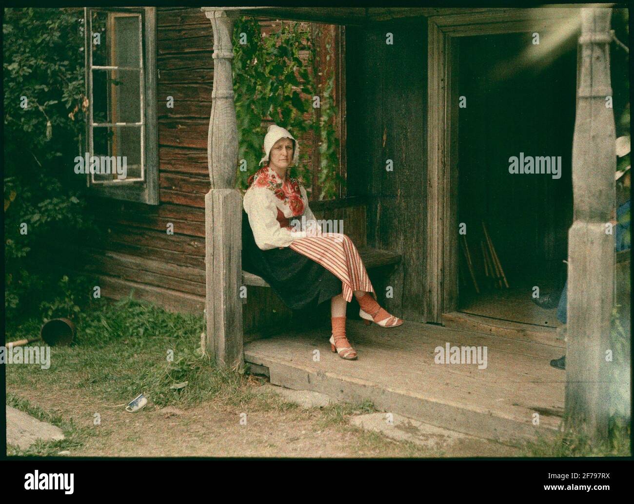 Autochrome. Woman in national costume Stock Photo - Alamy