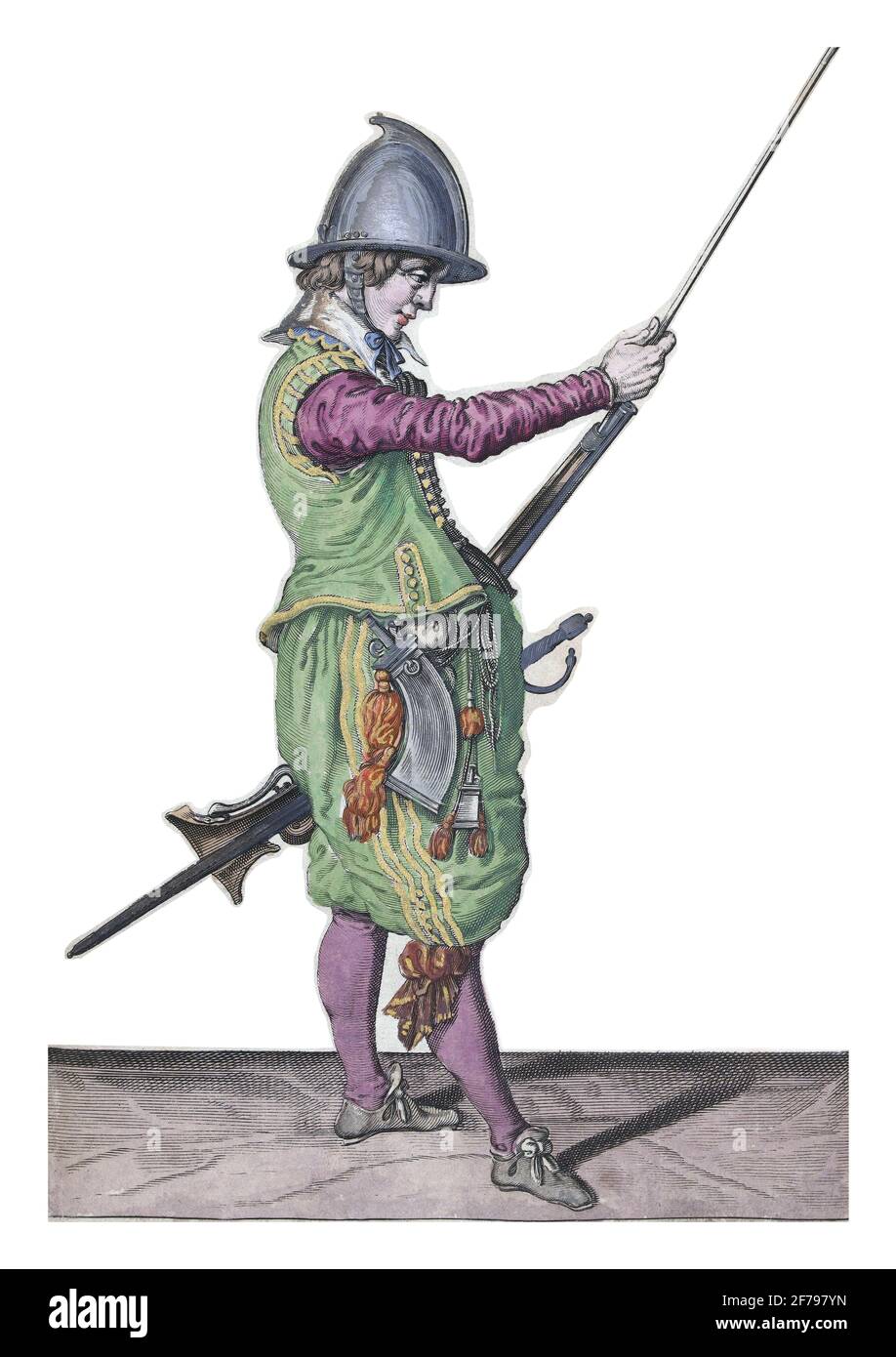 A soldier, ten feet, to the right, holding a rudder (a particular type ...