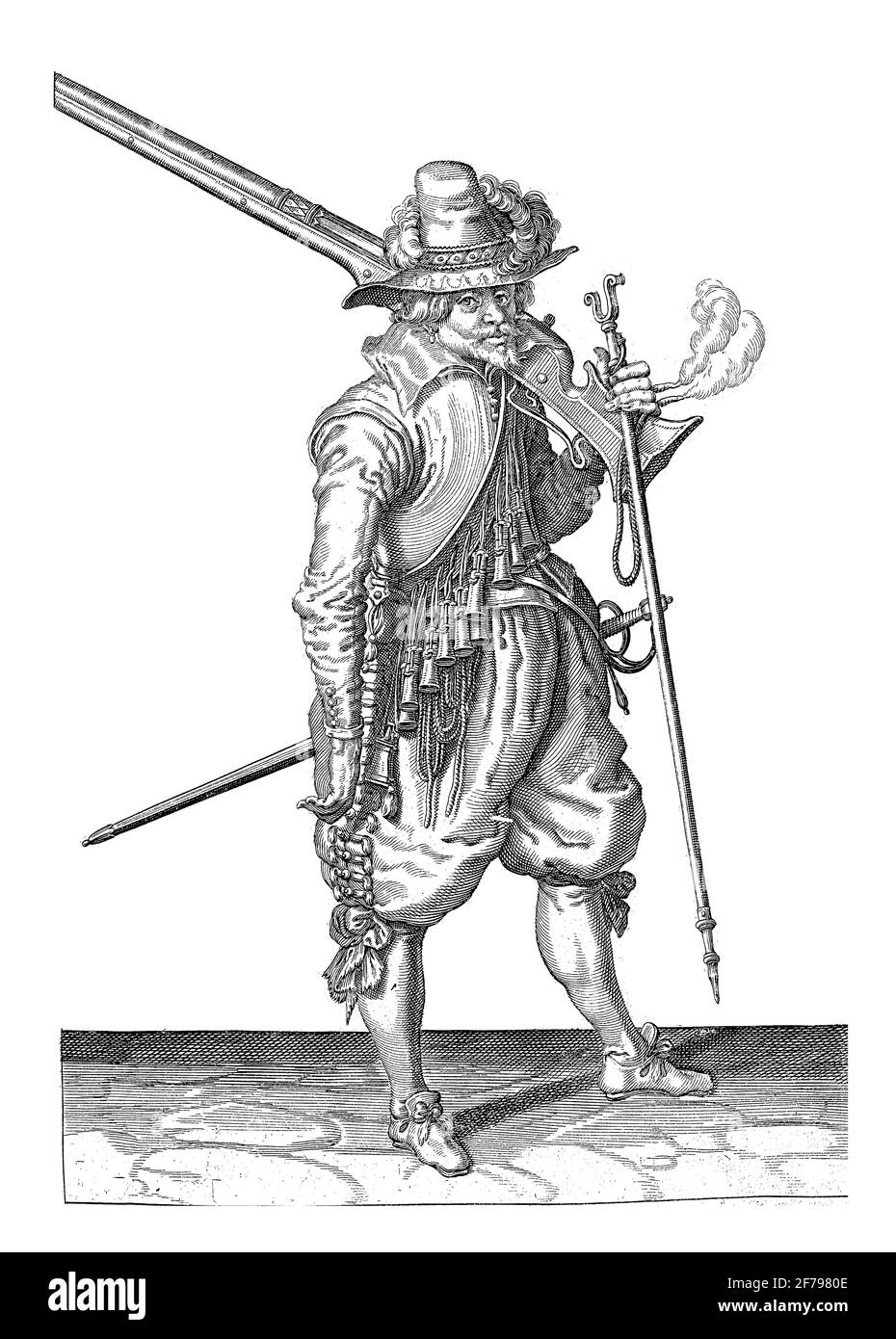 Soldier Carrying His Musket on His Left Shoulder and Holding His Furket ...