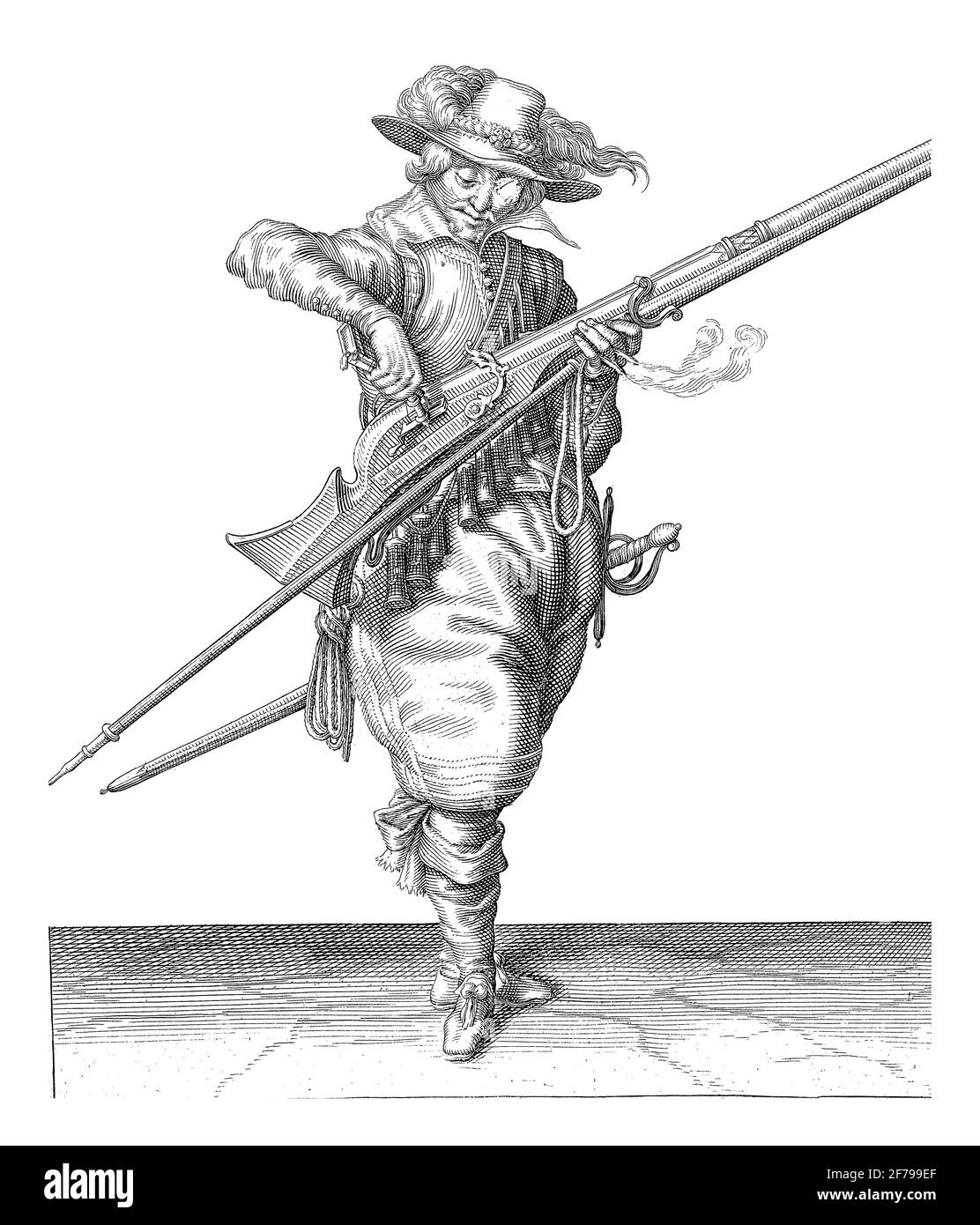 A Soldier, Full-Length Pour powder from a powder bottle into the pan ...