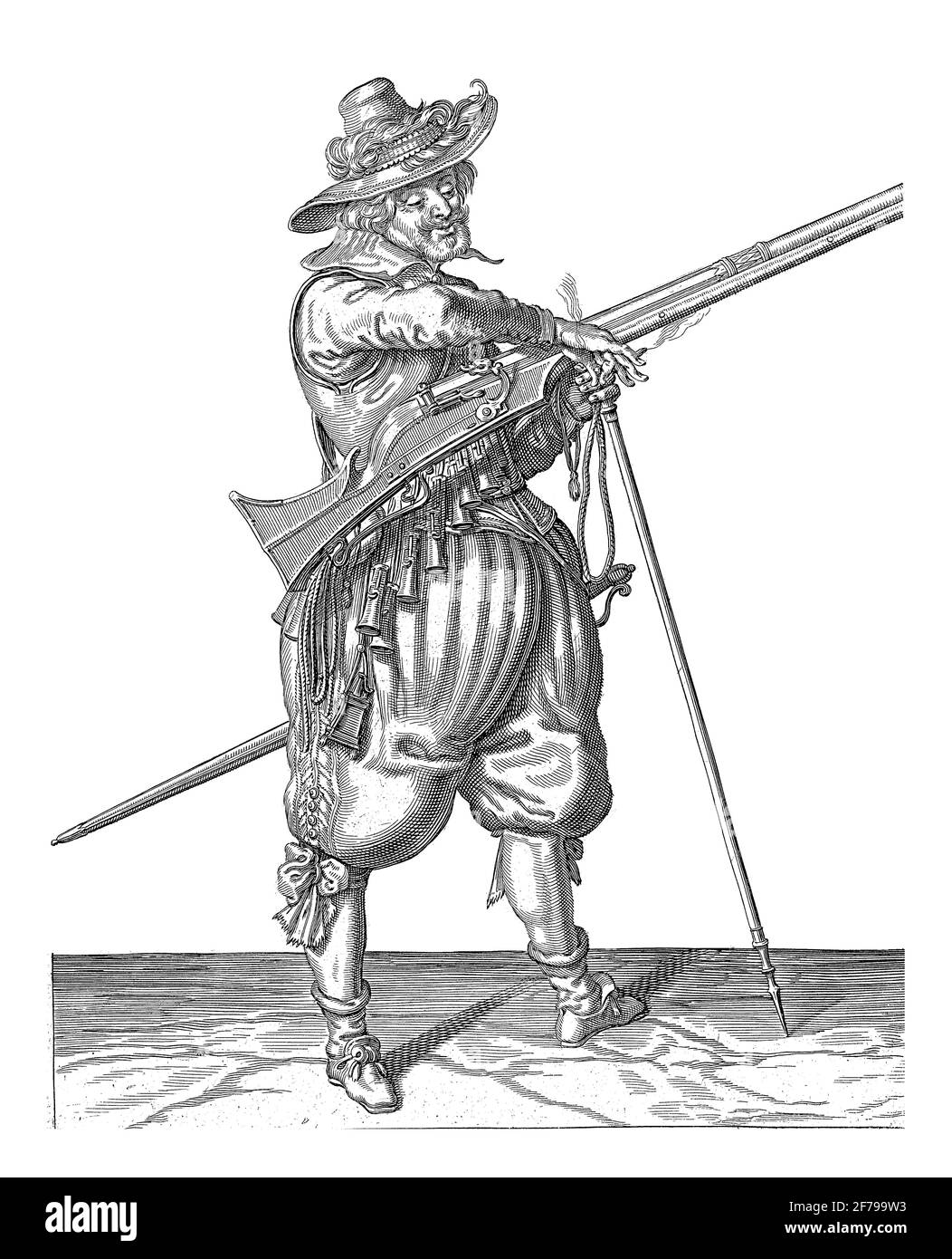 A Soldier on Guard, Full Length , to the right, holding a musket (a ...