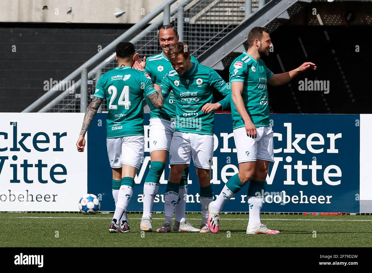 LEEUWARDEN, NETHERLANDS - APRIL 5: Joel Zwarts of Excelsior celebrates ...